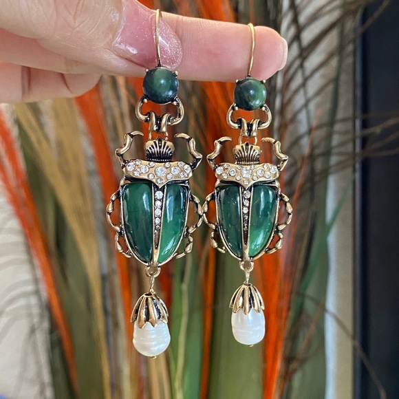 Jewelry | Vintage Green Beetle Bug High Quality Brass Crystal Pearl ...